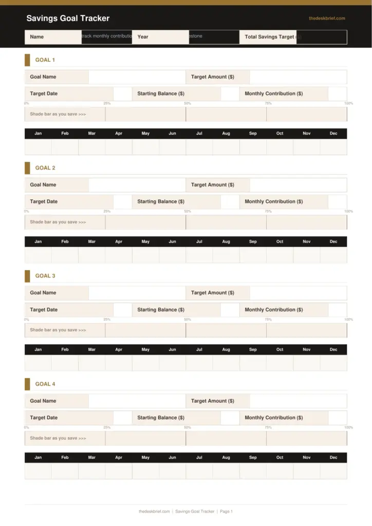 Free Savings Goal Tracker - Printable PDF | The Desk Brief