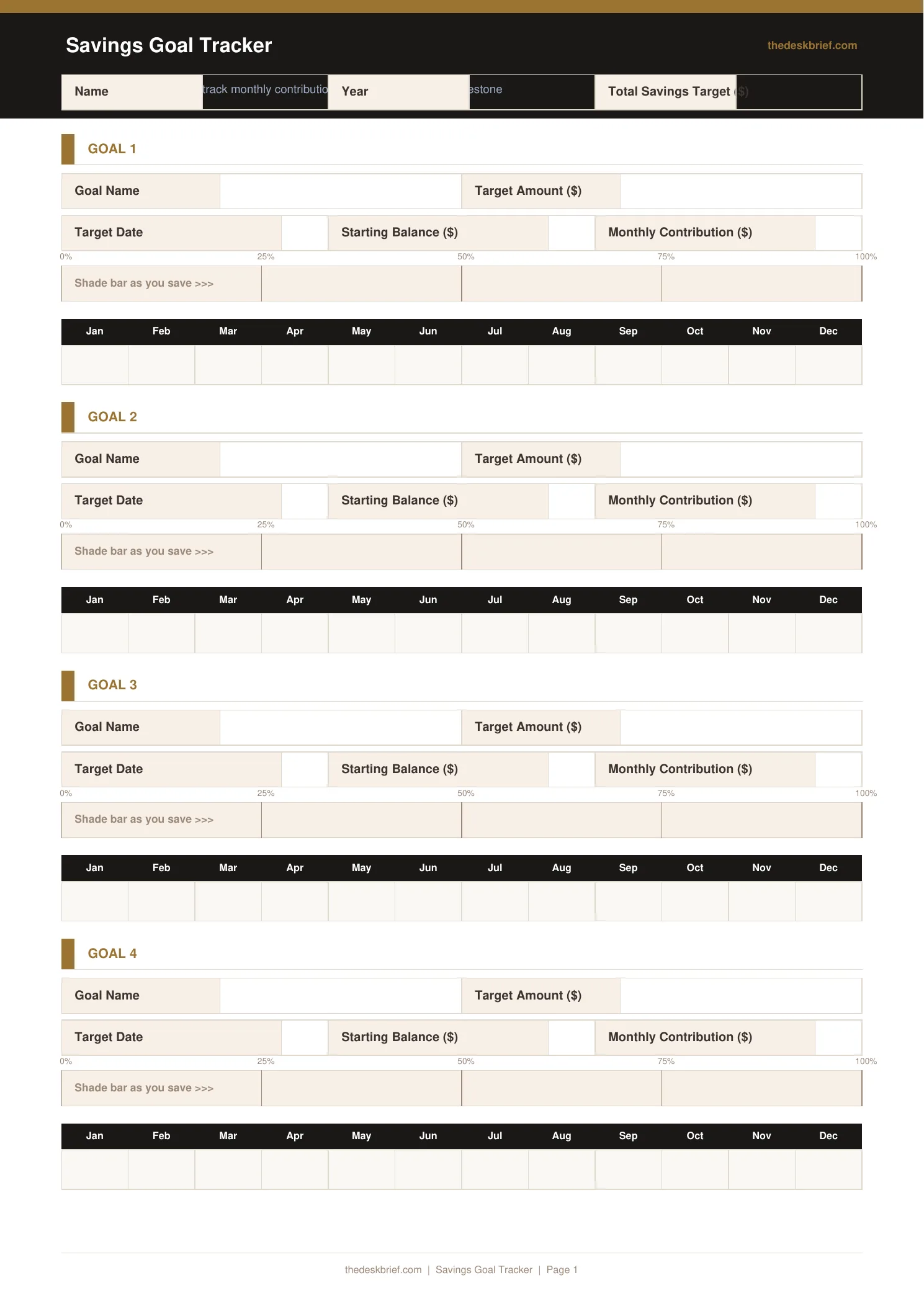 Free Savings Goal Tracker - Printable PDF | The Desk Brief